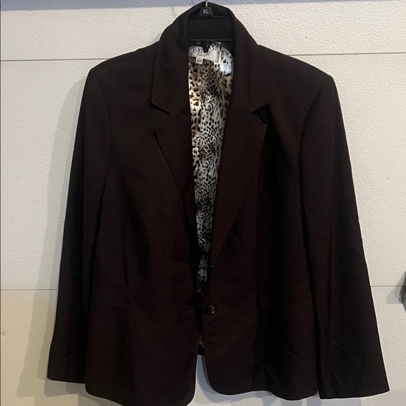 Kasper | Jackets & Coats | Kasper Dark Brown Blazer With Leopard Print ...